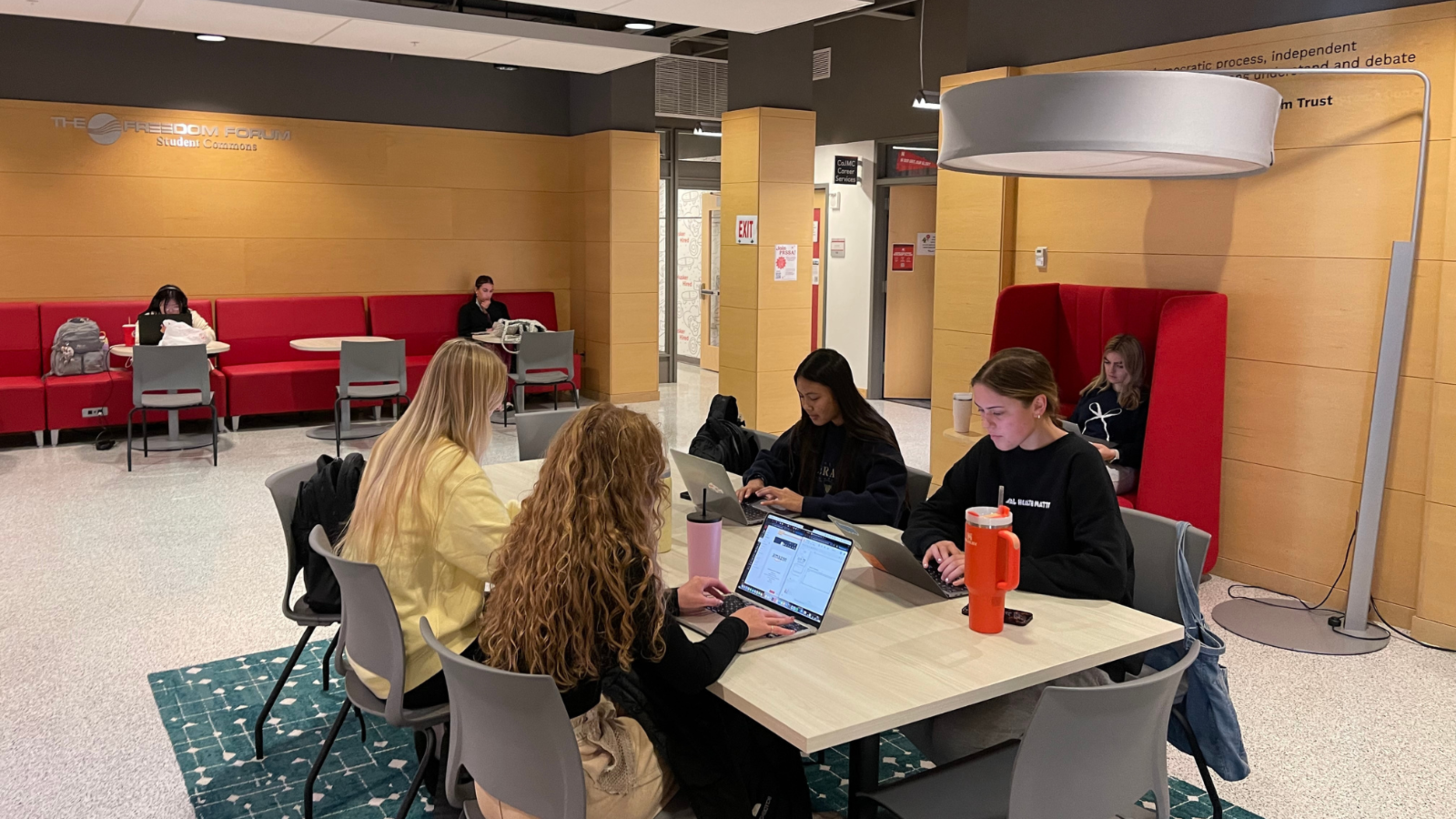 Inside the college’s newly renovated Freedom Forum Student Commons ...